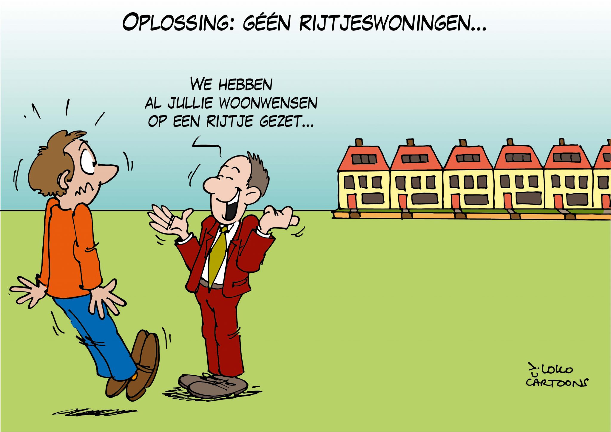 Bijeenkomst nieuw te bouwen woonwijk - Loko Cartoons